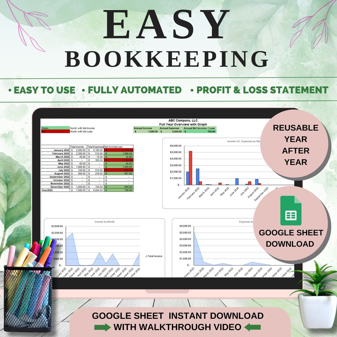 Easy Bookkeeping Template, Google Sheet, Small Business Bookkeeping ...