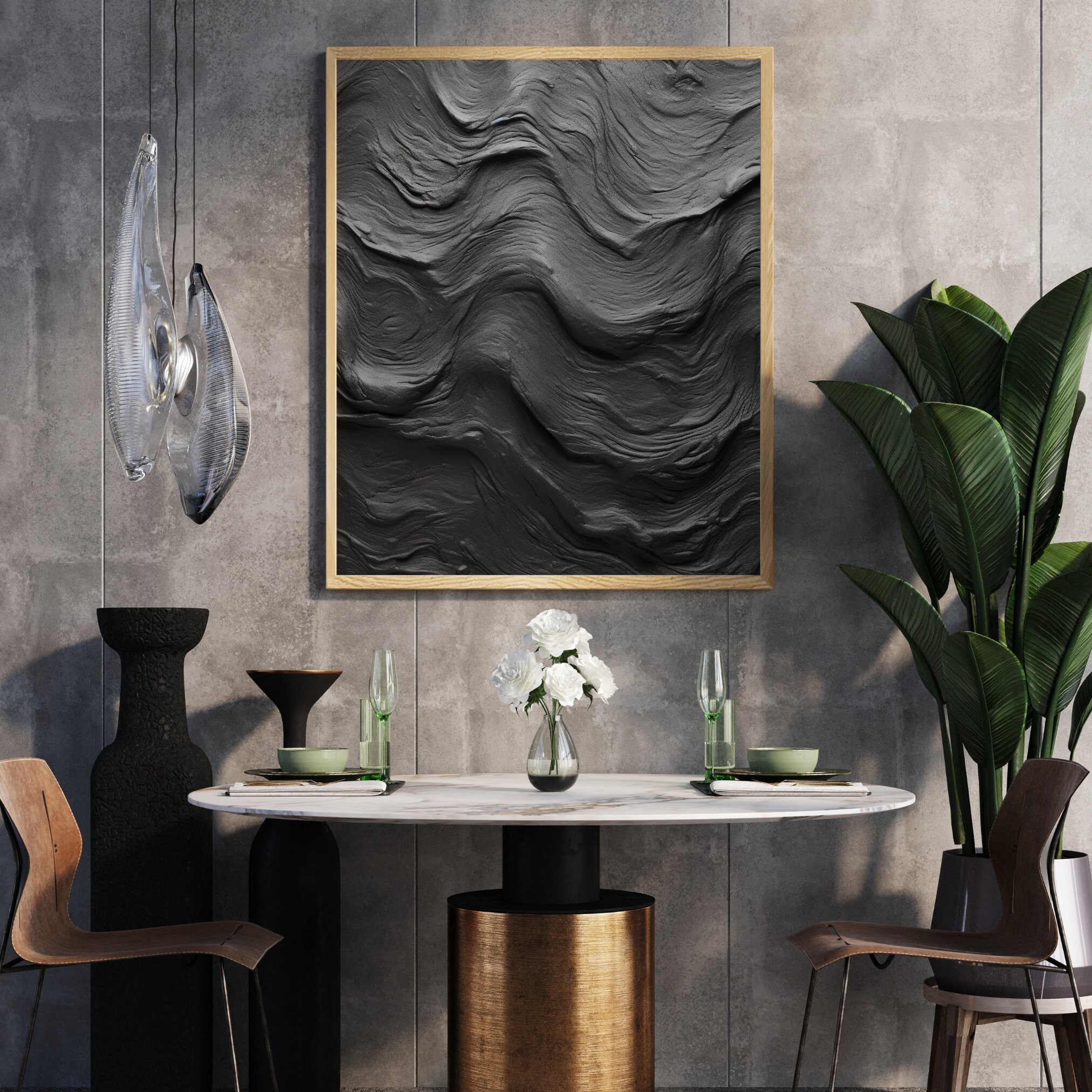 Black Textured Wall Art as Printable Minimalistic Art Abstract Modern ...