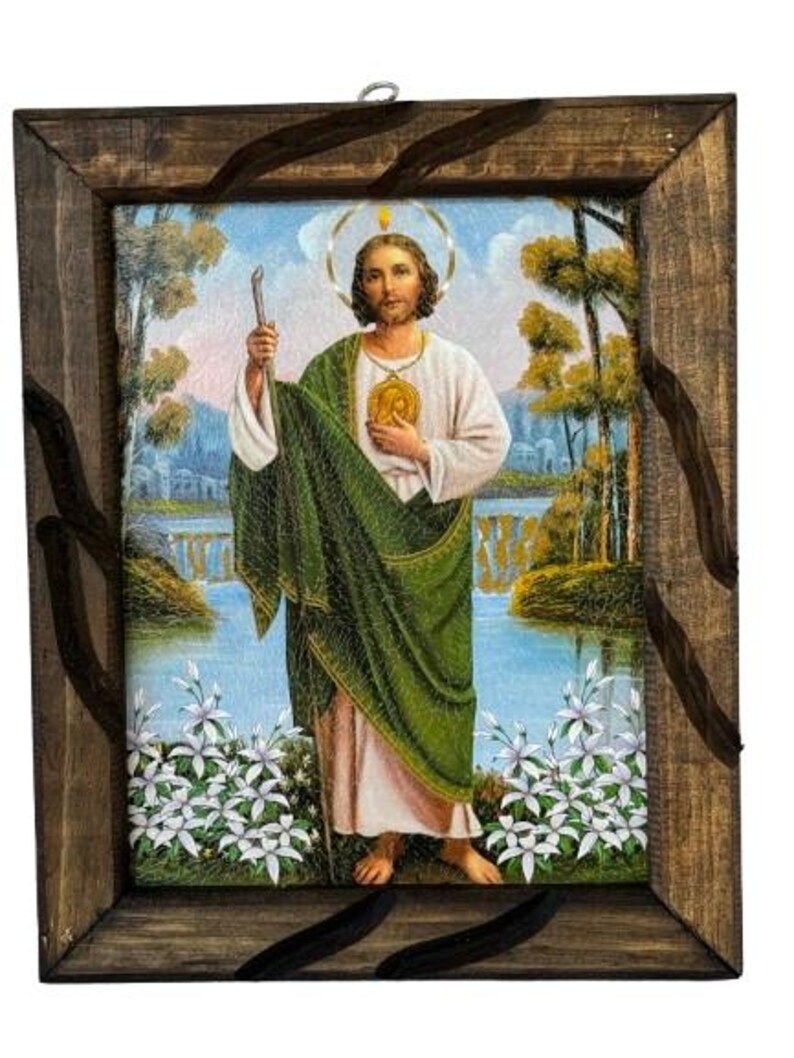 St. Jude Thaddeus Lithography Imagen Print on Handcrafted Wood Frame 9 ...