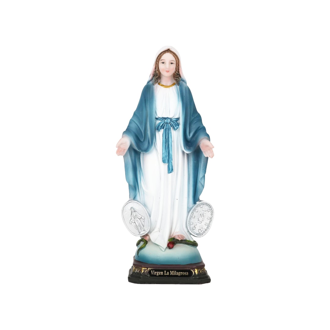 Virgen La Milagrosa María Con Manto Azul Y Medallas 7.75 Inch Statue ...