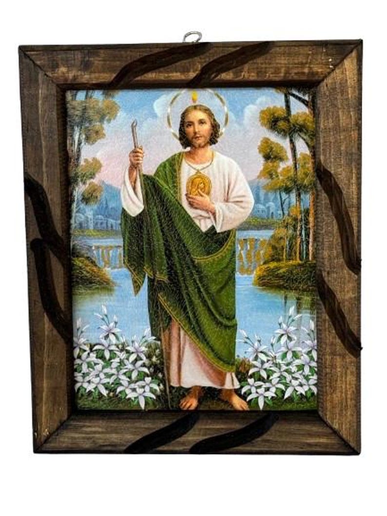 St. Jude Thaddeus Lithography Imagen Print on Handcrafted Wood Frame 9 ...