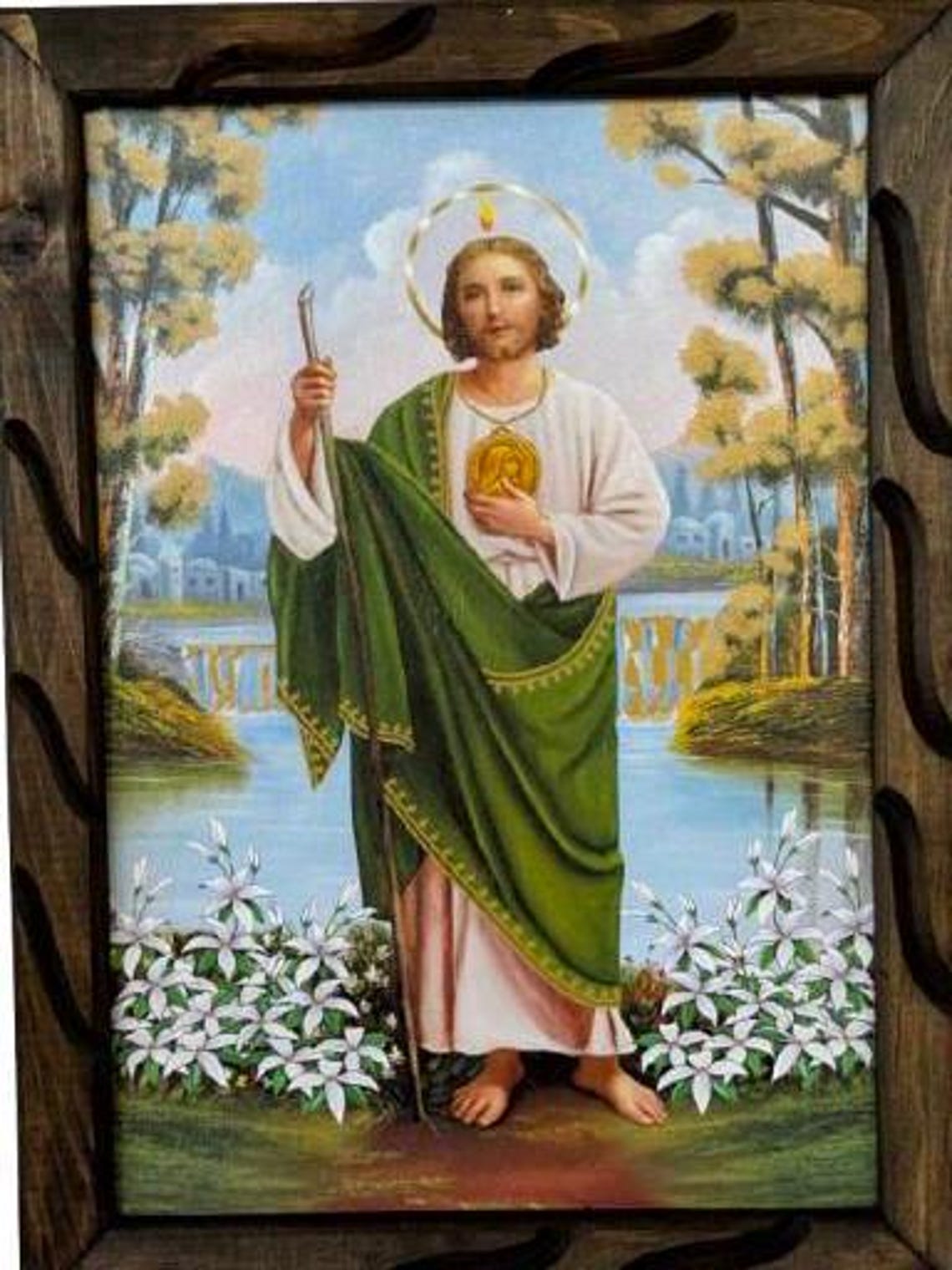 13x18 St. Jude Thaddeus Lithography Image Print on Handcrafted Wood ...