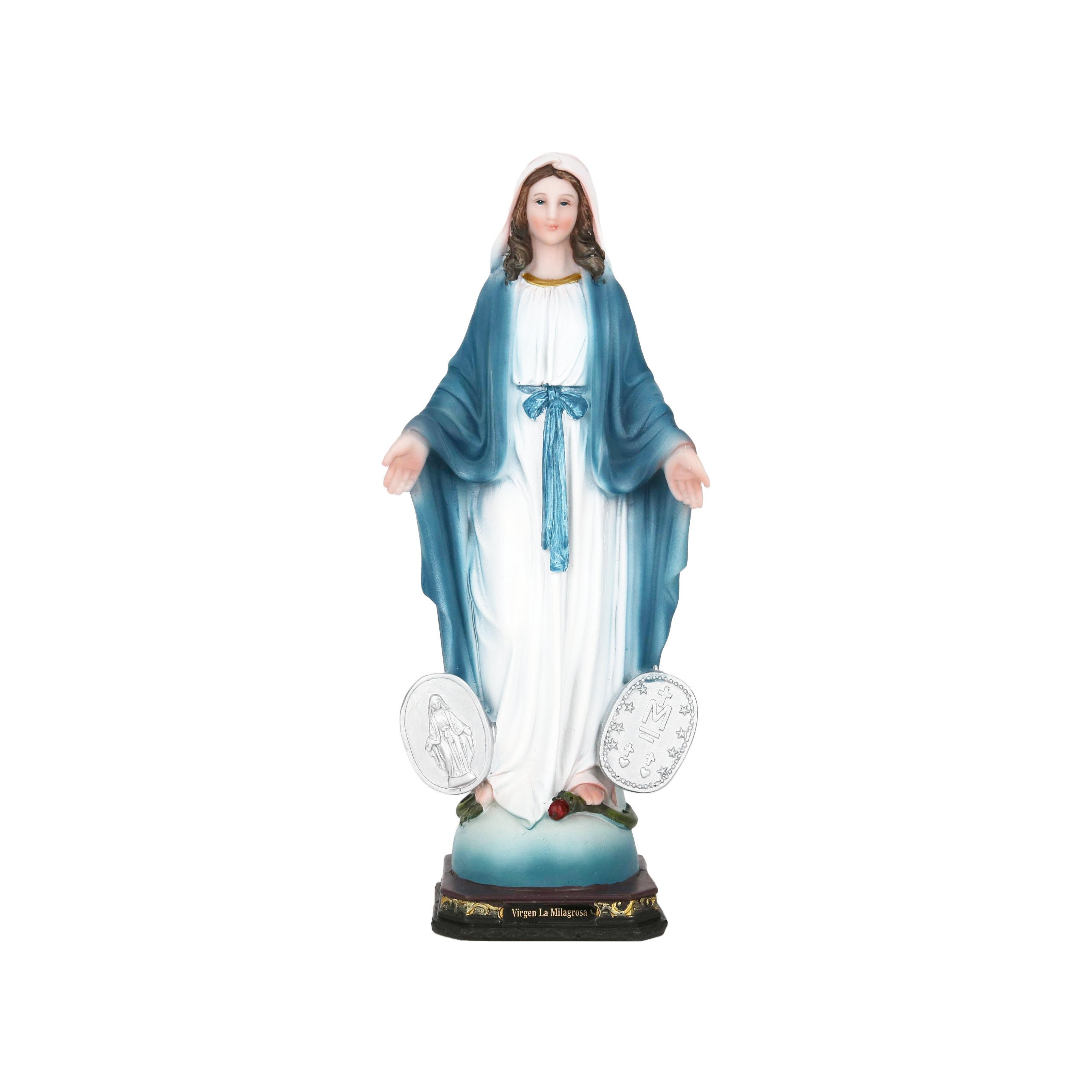Virgen La Milagrosa María Con Manto Azul Y Medallas 11.5 Inch Statue ...