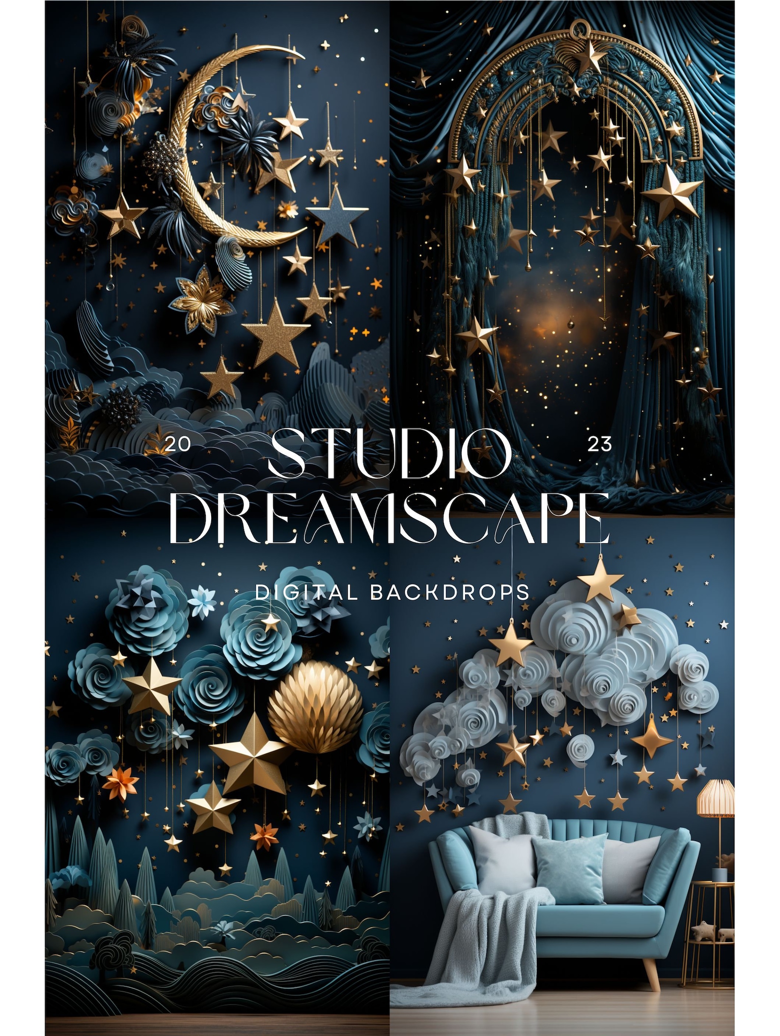 9 Starry Night Digital Backdrops | Dark Gold Backdrops | Christmas ...