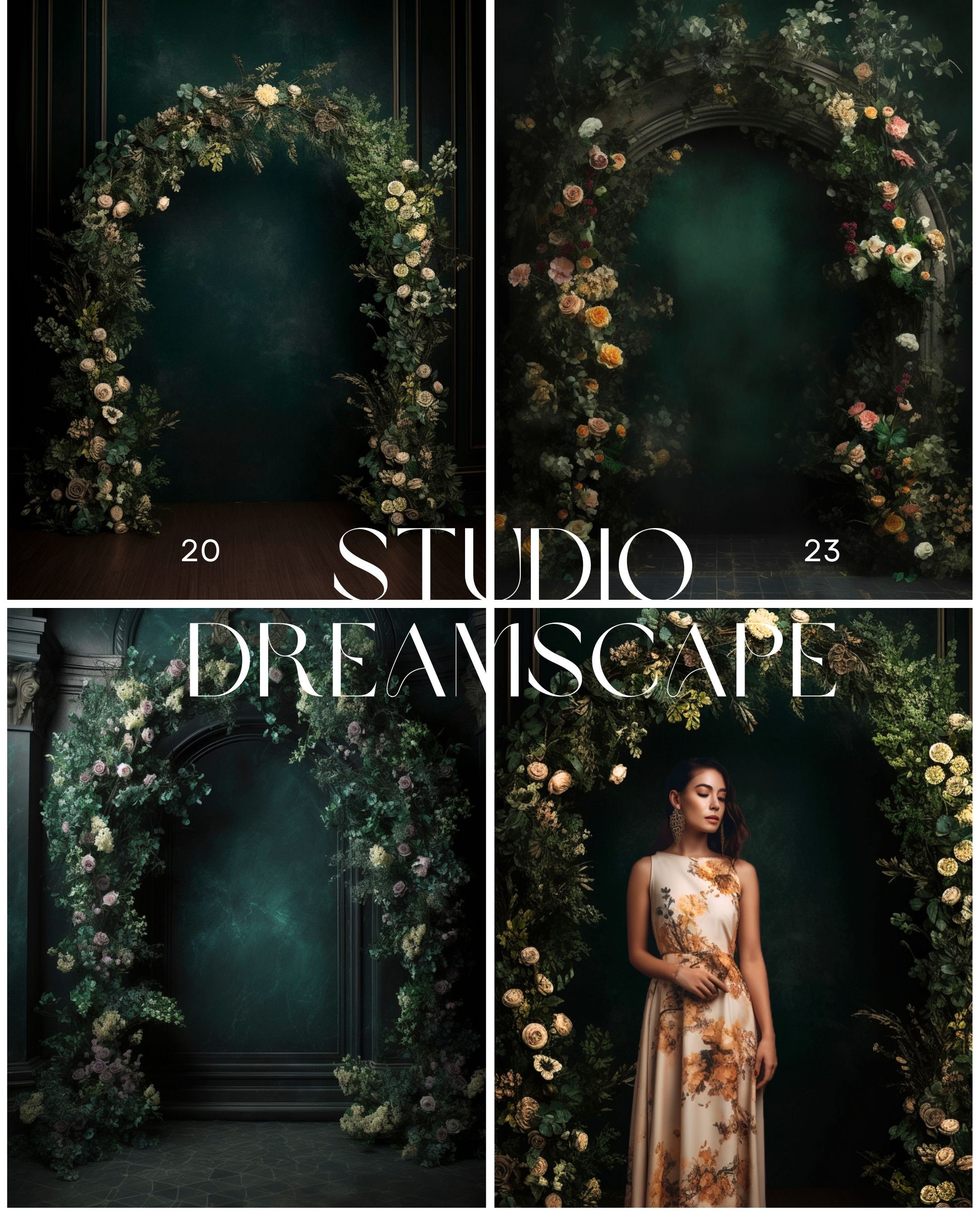 12 X Digital Backdrops, Floral Digital Backdrops, Dark Moody Floral ...