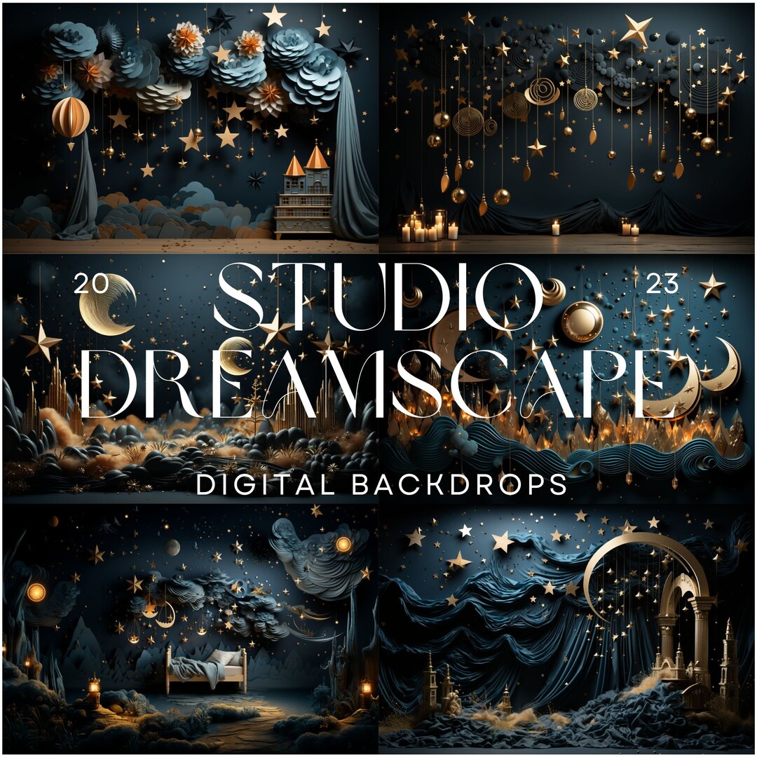 9 Starry Night Digital Backdrops | Dark Gold Backdrops | Christmas ...