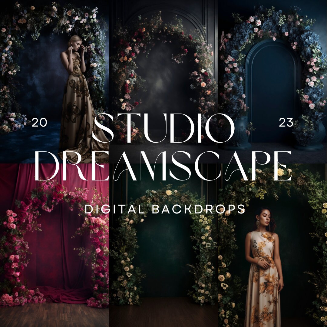 12 X Digital Backdrops, Floral Digital Backdrops, Dark Moody Floral ...
