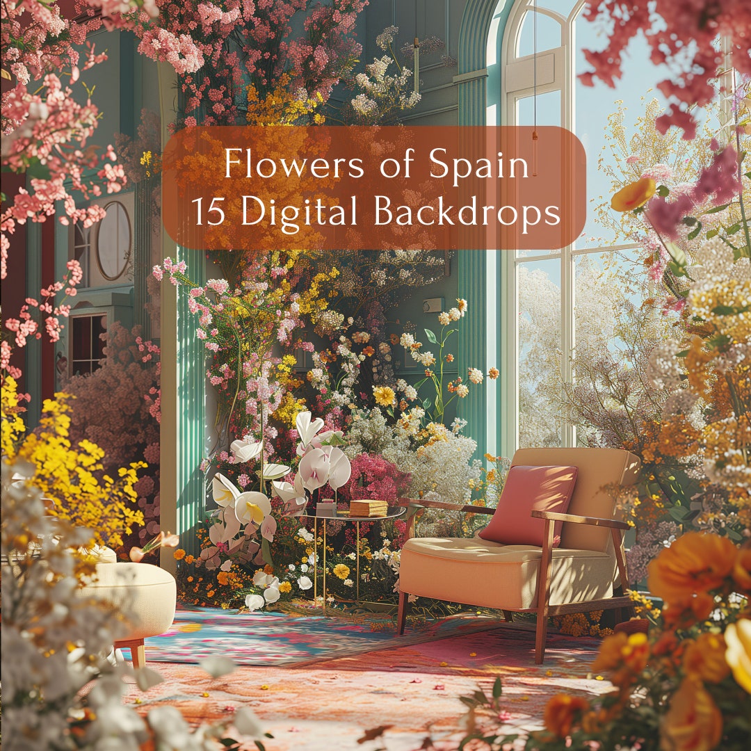 15 X Digital Backdrop, Spanish Flowers, Portrait Digital Backdrop ...