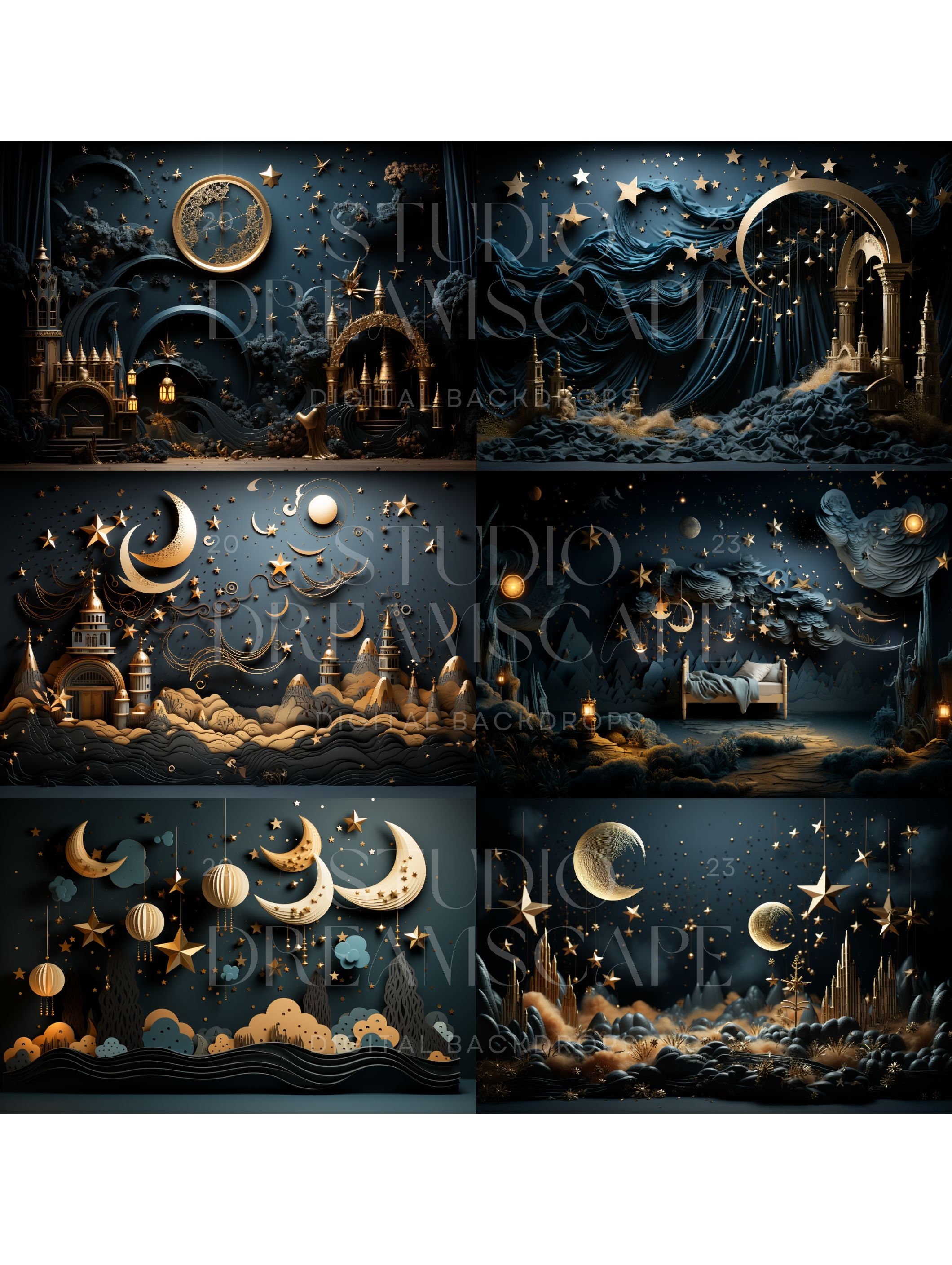 9 Starry Night Digital Backdrops | Dark Gold Backdrops | Christmas ...