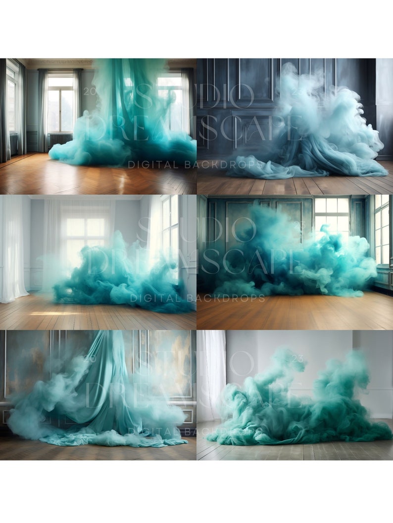 12 Aqua Blue Silky Smoke Digital Backdrops | Bundle | Wedding ...