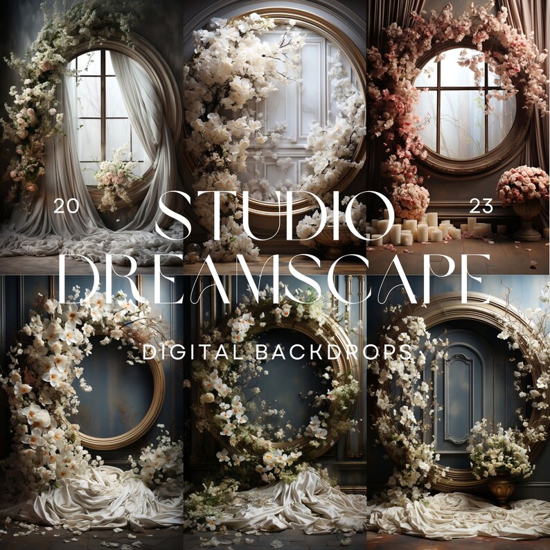 8 X Halo Digital Backdrops, Floral Digital Backdrops, Moody Floral ...