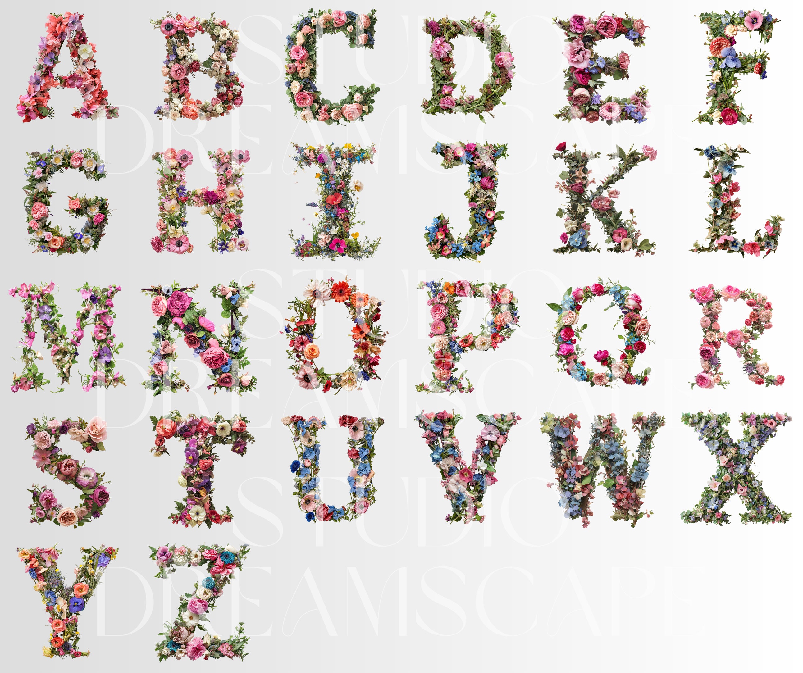 Floral Alphabet, Transparent Background, PNG, High Quality, Floral Font ...
