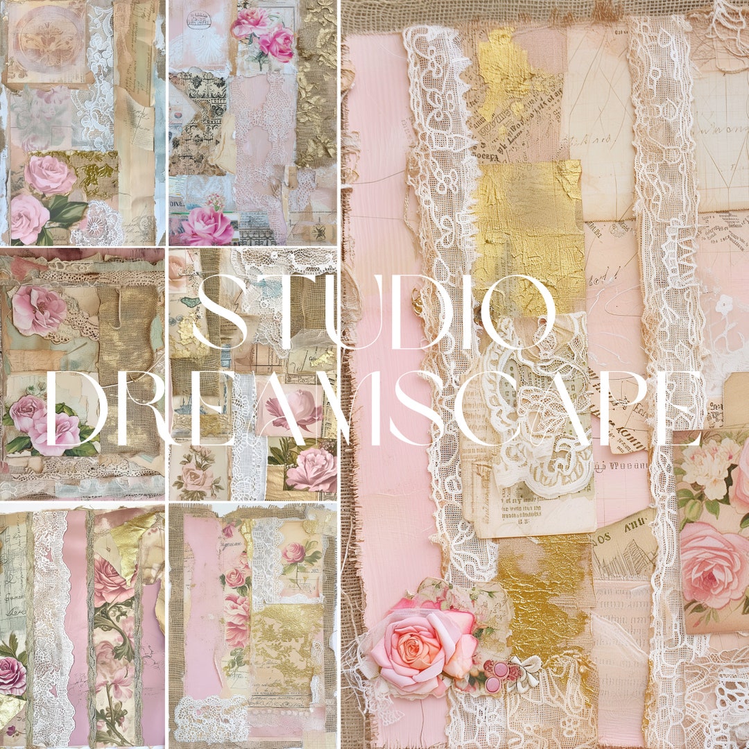 11 Junk Journal Floral Digital Paper, Lace Gold and Pink Digital Paper ...