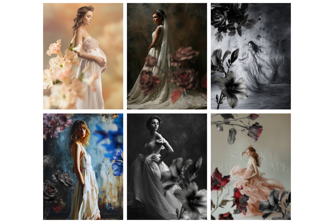 27 Dark Floral Photoshop Overlays, Romantic, Gothic Overlay, Moody ...