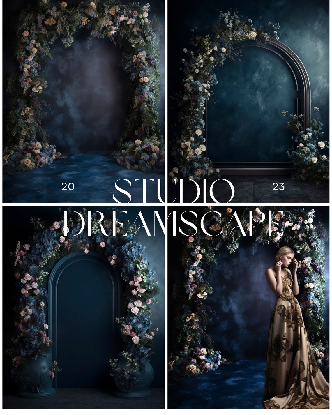 12 X Digital Backdrops, Floral Digital Backdrops, Dark Moody Floral ...