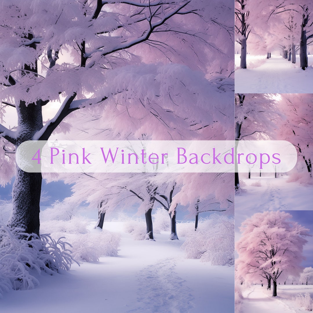Magical Pink Snowscape Winter Backdrop - High-res 4 Digital Backdrops ...