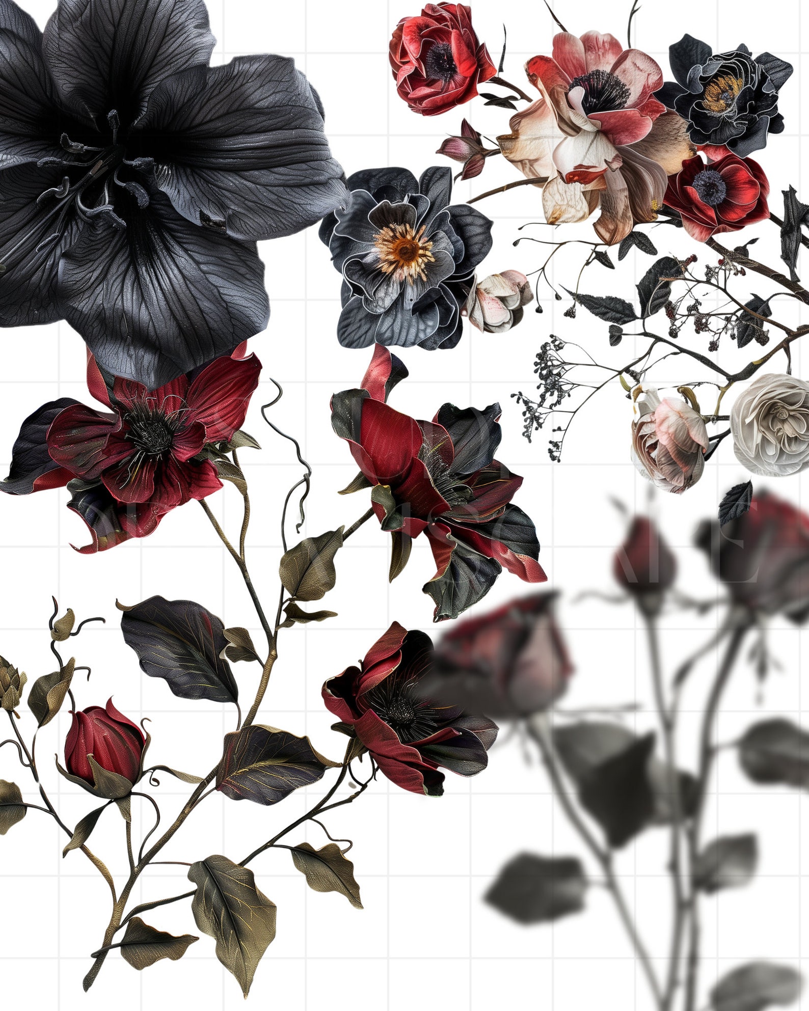 27 Dark Floral Photoshop Overlays, Romantic, Gothic Overlay, Moody ...
