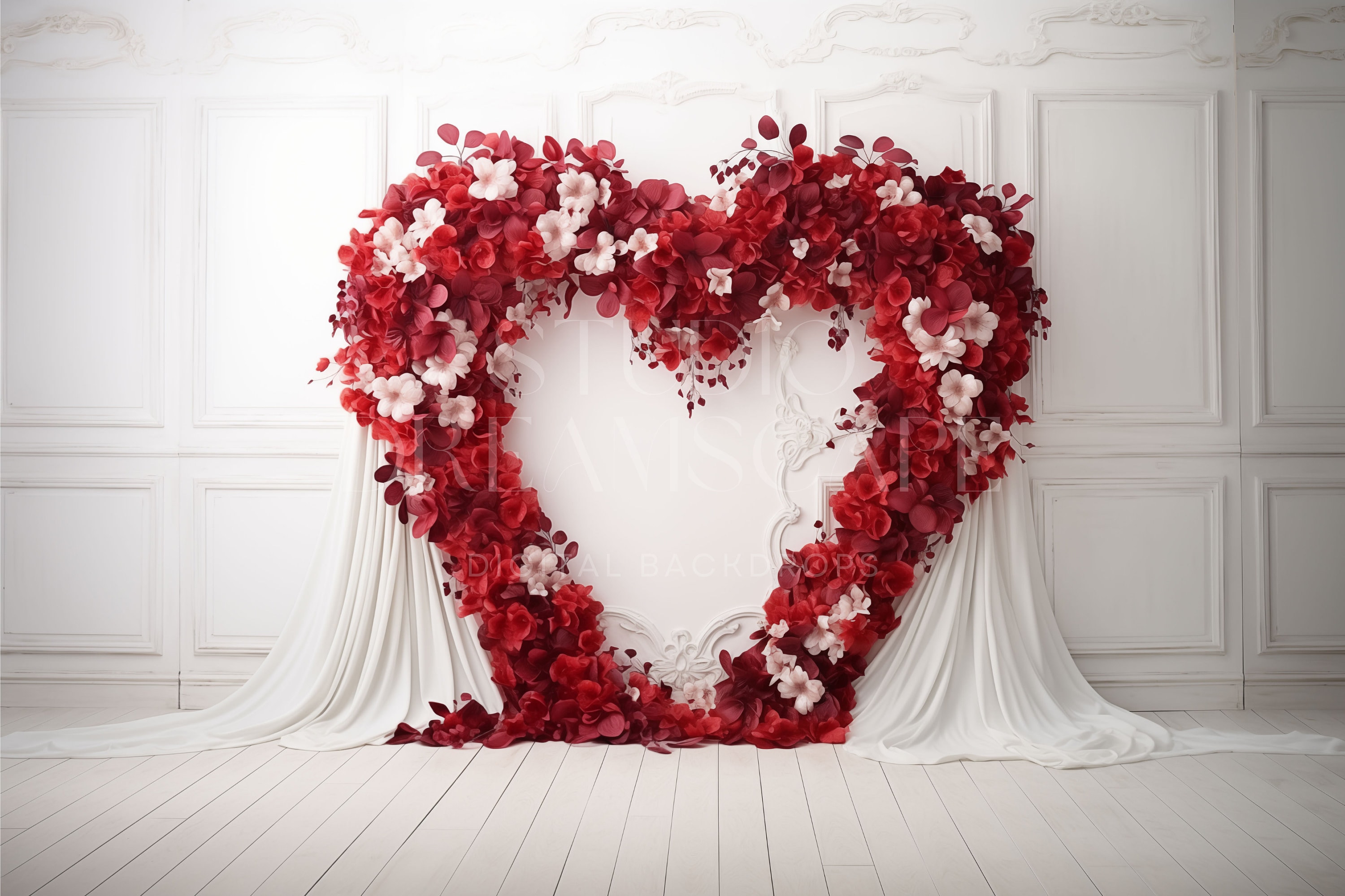 Floral Heart, 4 X Digital Backdrop, Valentine's Background, Wedding ...