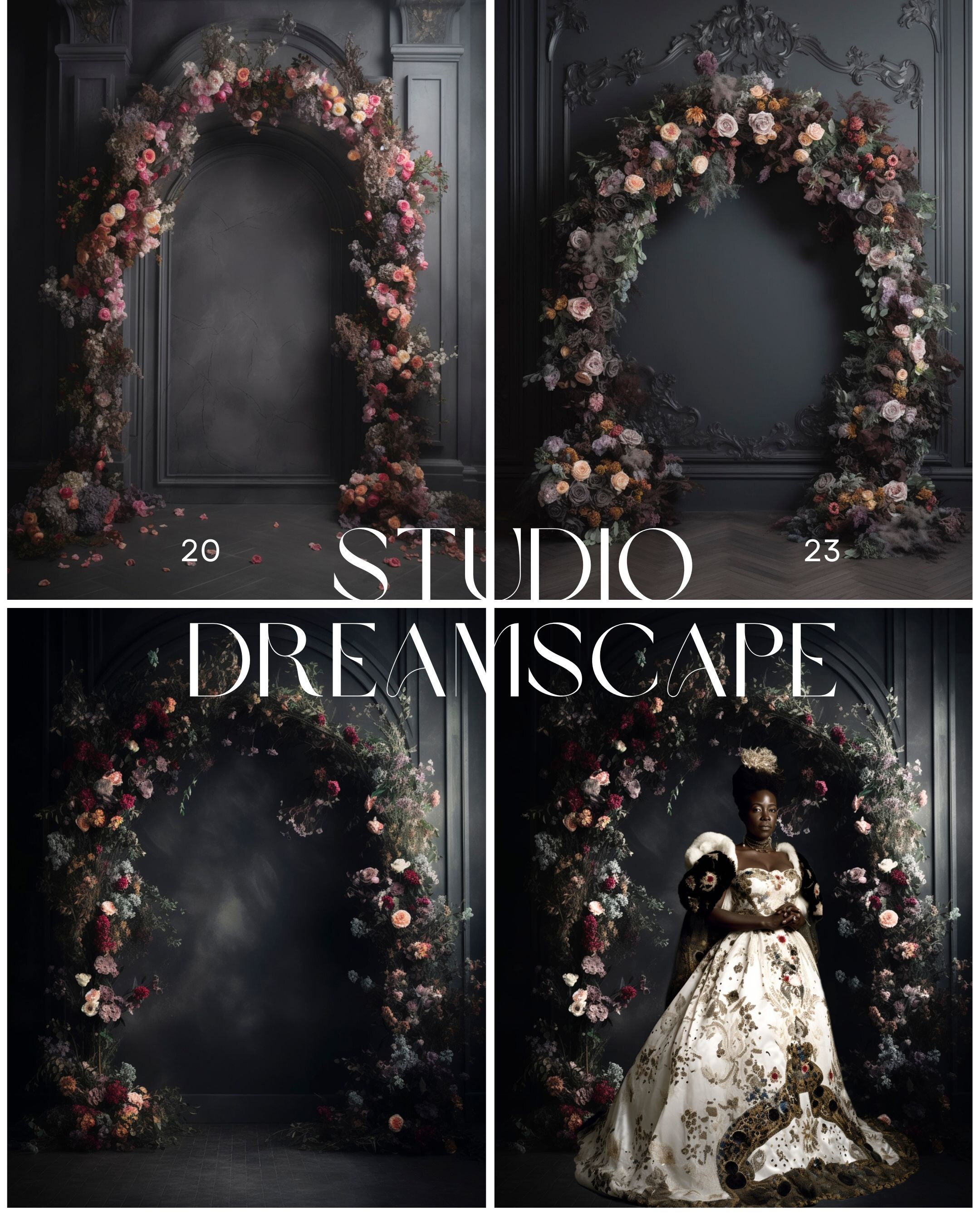 12 X Digital Backdrops, Floral Digital Backdrops, Dark Moody Floral ...