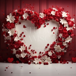 Floral Heart, 4 X Digital Backdrop, Valentine's Background, Wedding ...