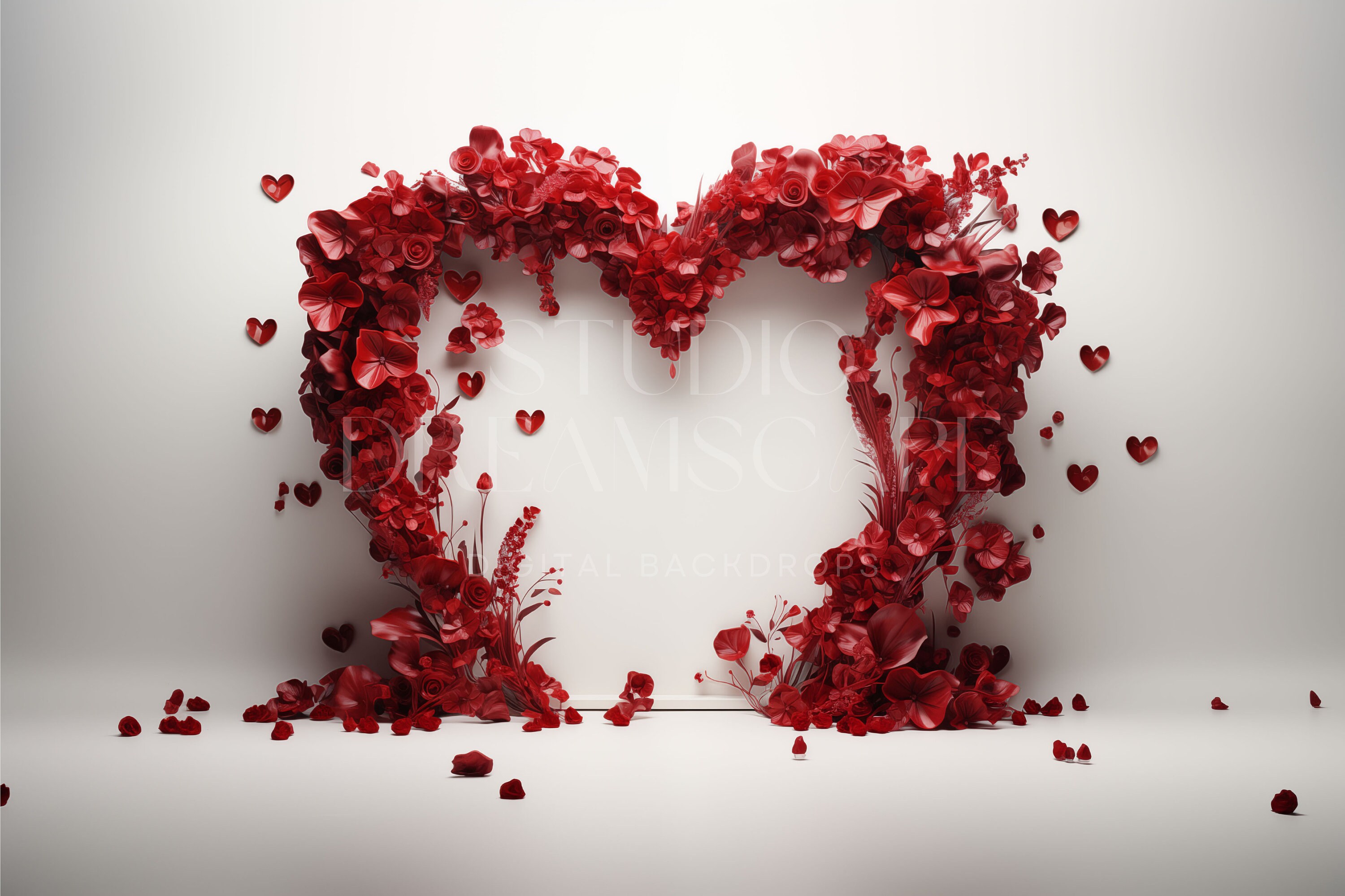 Floral Heart, 4 X Digital Backdrop, Valentine's Background, Wedding ...