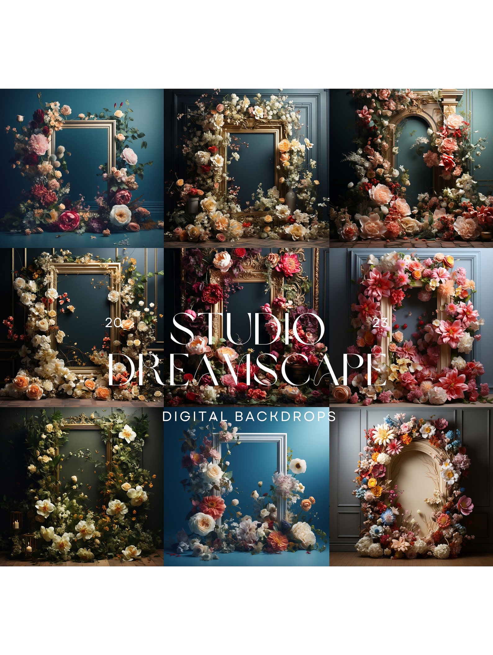 11 Digital Backdrops, Floral Digital Backdrops, Floral Frames, Wedding ...