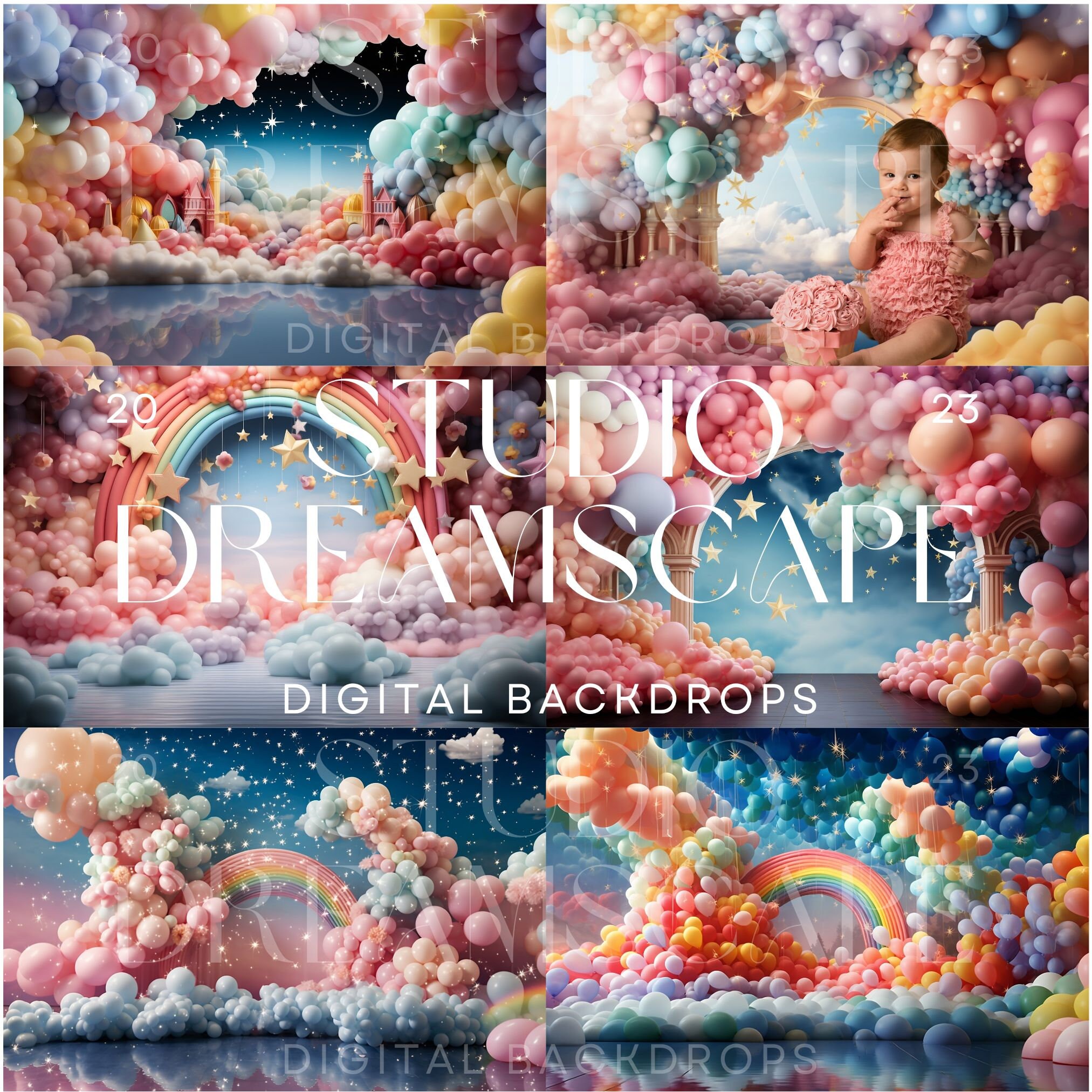 12 Balloons Digital Backdrops Cake Smash Bundle Birthday - Etsy