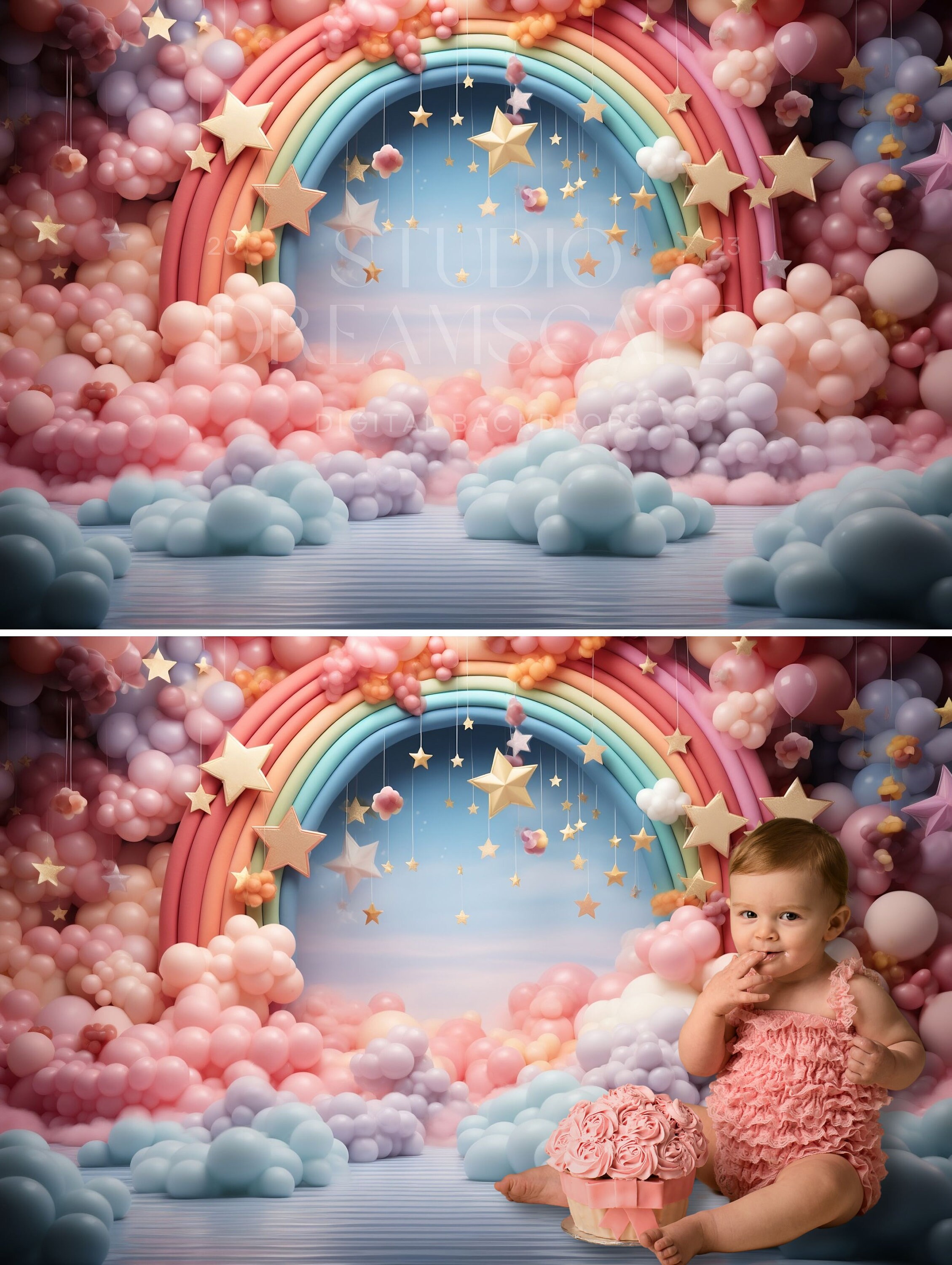 12 Balloons Digital Backdrops Cake Smash Bundle Birthday Background ...