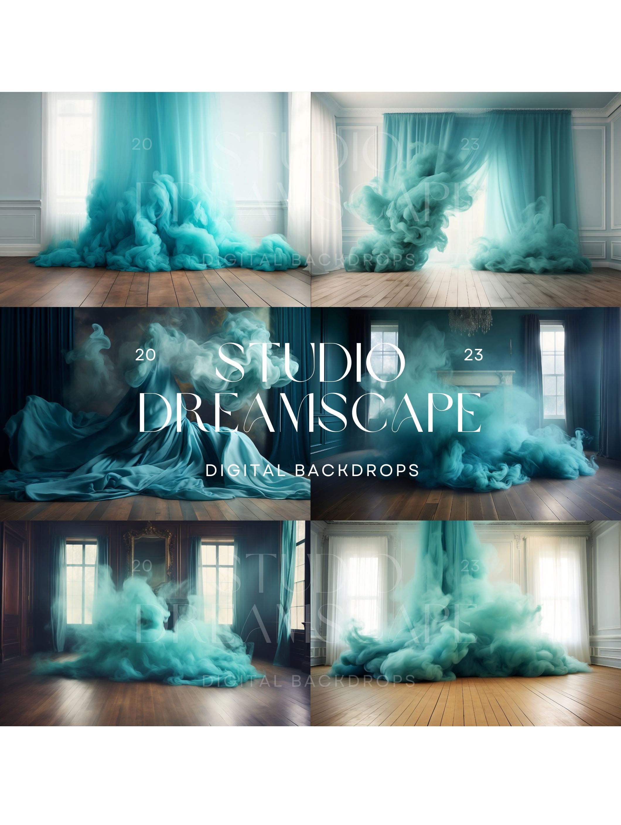 12 Aqua Blue Silky Smoke Digital Backdrops | Bundle | Wedding ...