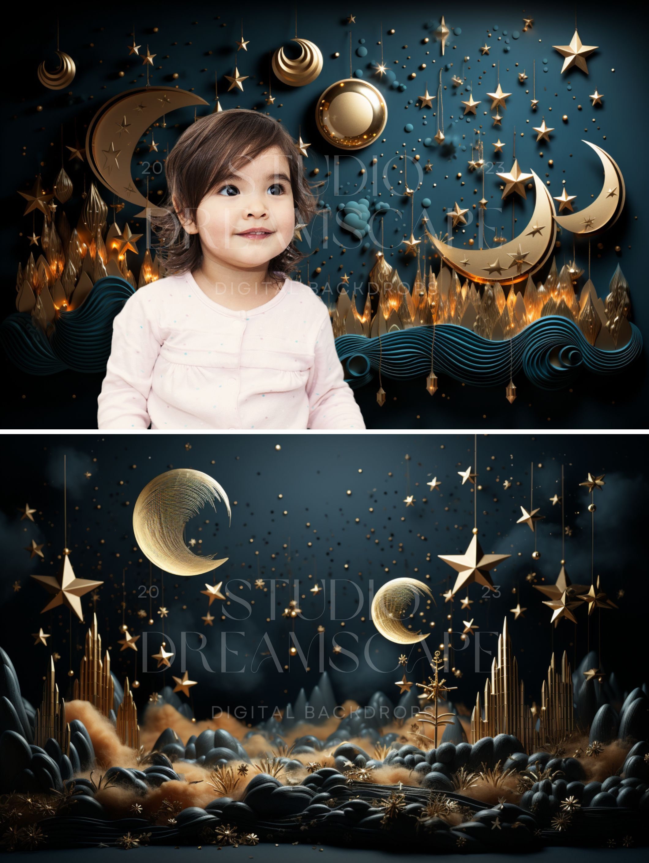 9 Starry Night Digital Backdrops | Dark Gold Backdrops | Christmas ...