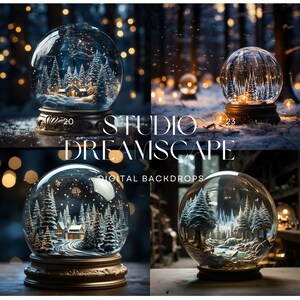 10 Christmas Snow-globe Digital Backdrops, Christmas Card, Christmas ...