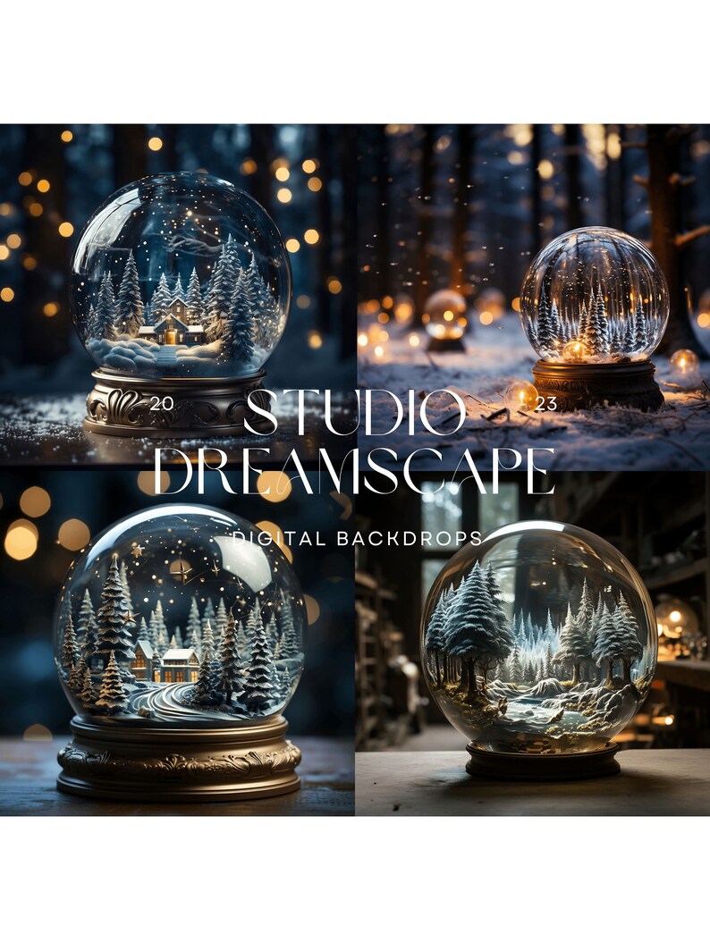 10 Christmas Snow-globe Digital Backdrops, Christmas Card, Christmas ...