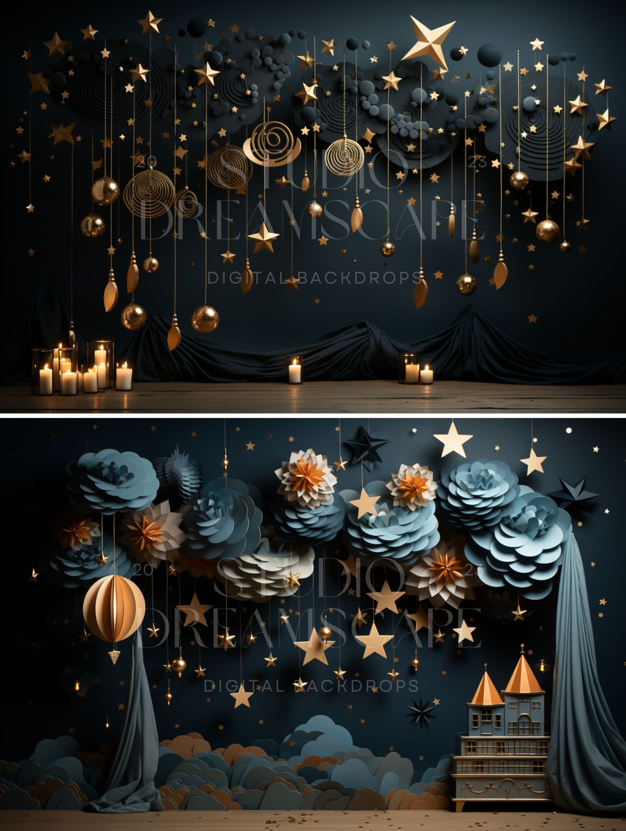 9 Starry Night Digital Backdrops | Dark Gold Backdrops | Christmas ...