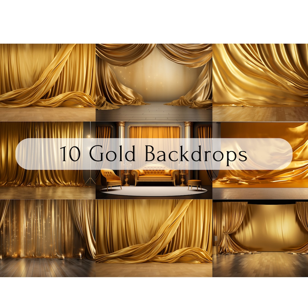10 Gold Digital Backdrops | Gold Curtain Backdrop | Fashion Digital ...