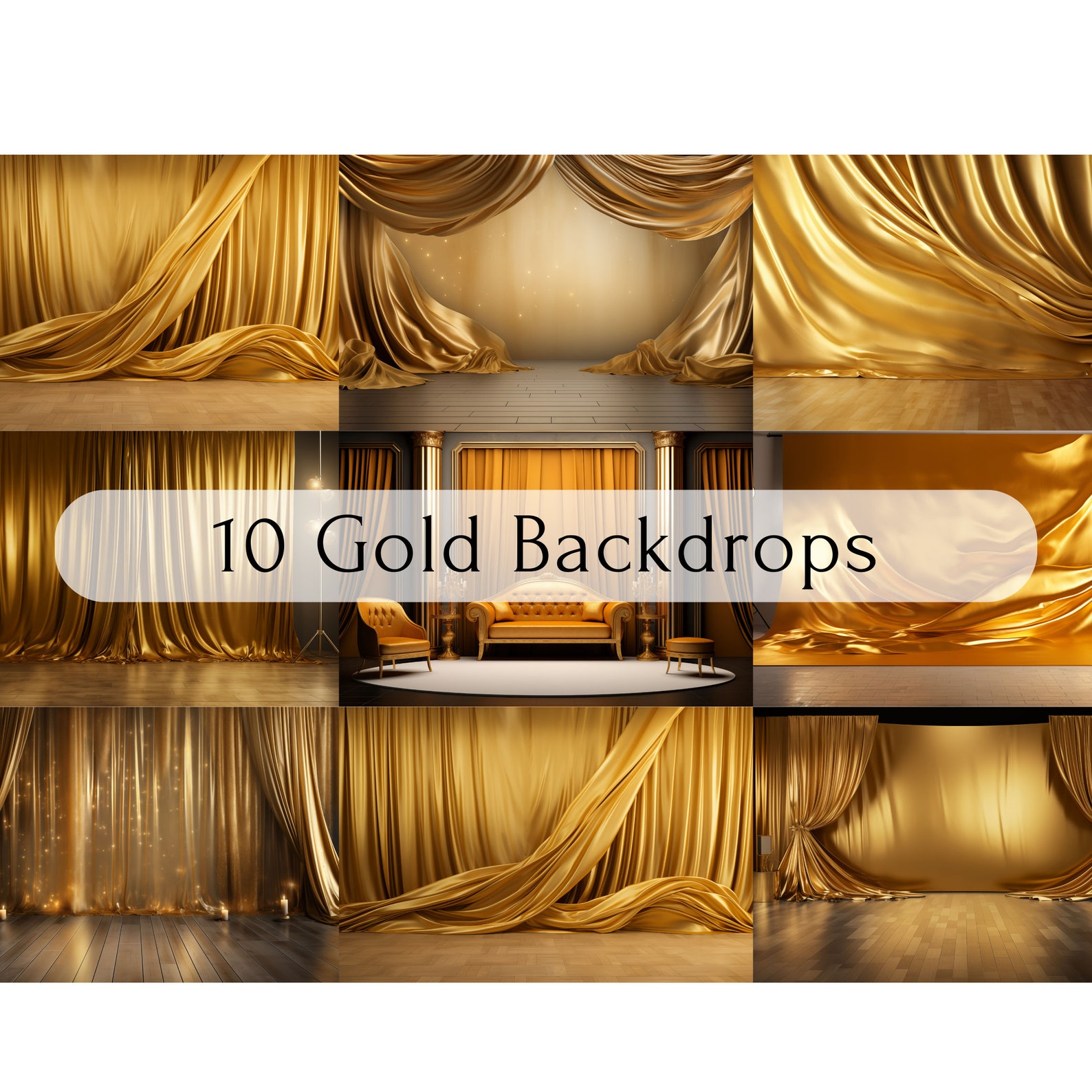 10 Gold Digital Backdrops | Gold Curtain Backdrop | Fashion Digital ...