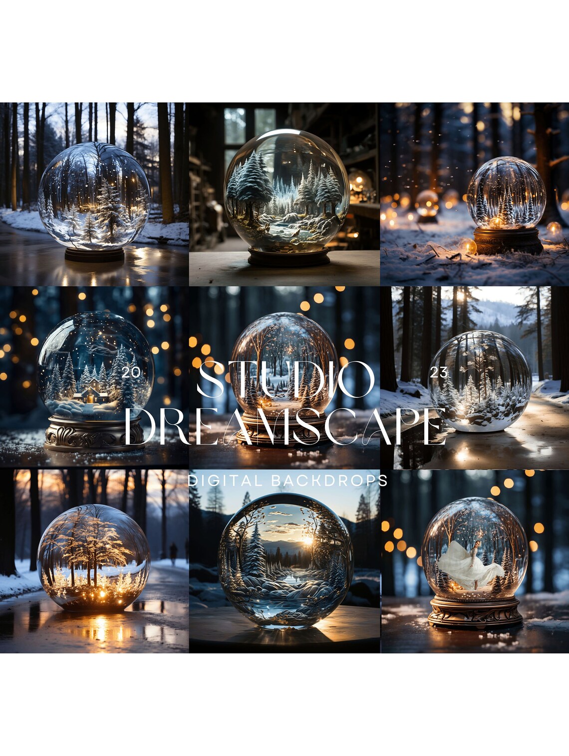 10 Christmas Snow-globe Digital Backdrops, Christmas Card, Christmas ...