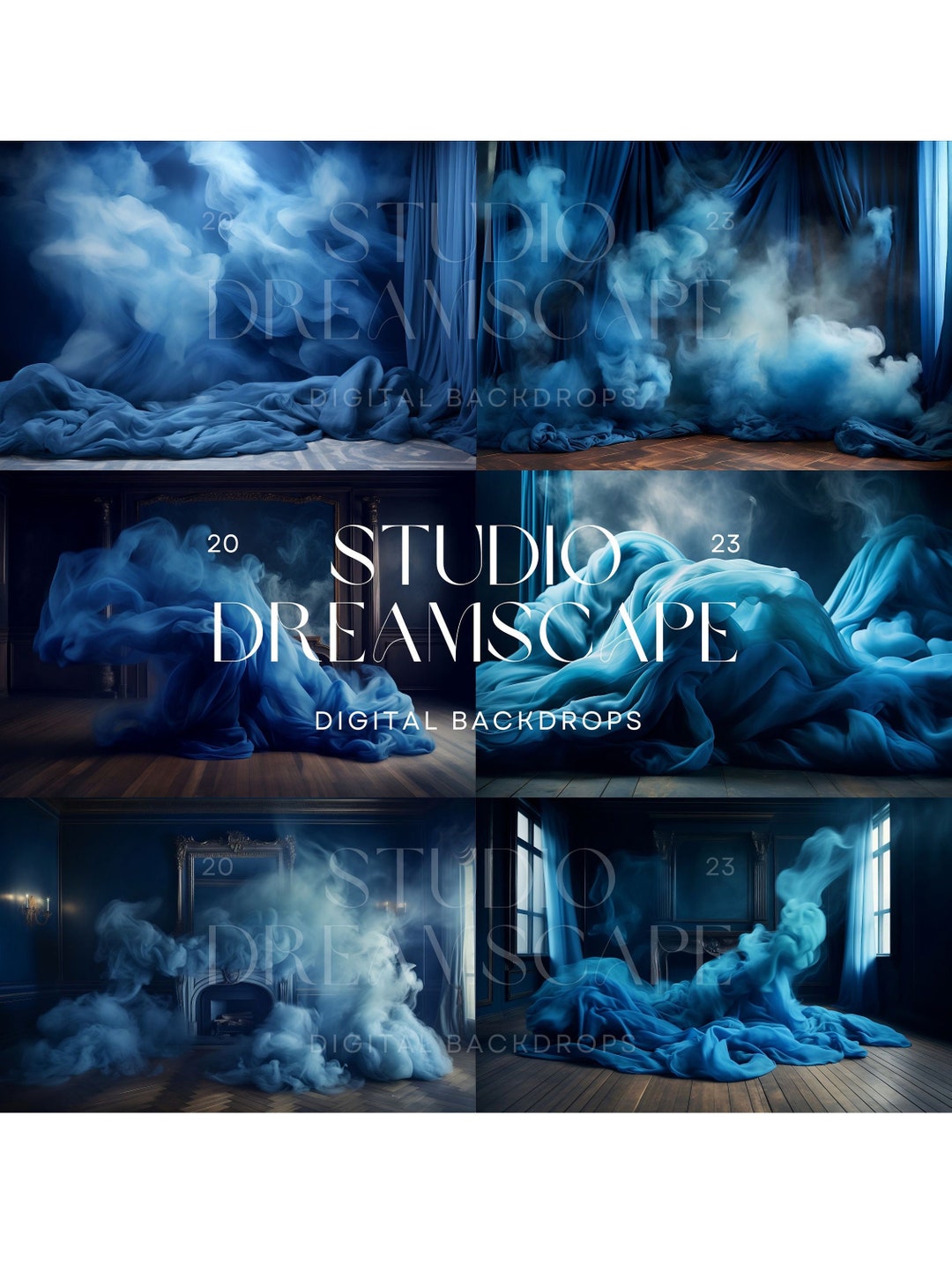 10 Electric Blue Silky Smoke Digital Backdrops | Bundle | Wedding ...