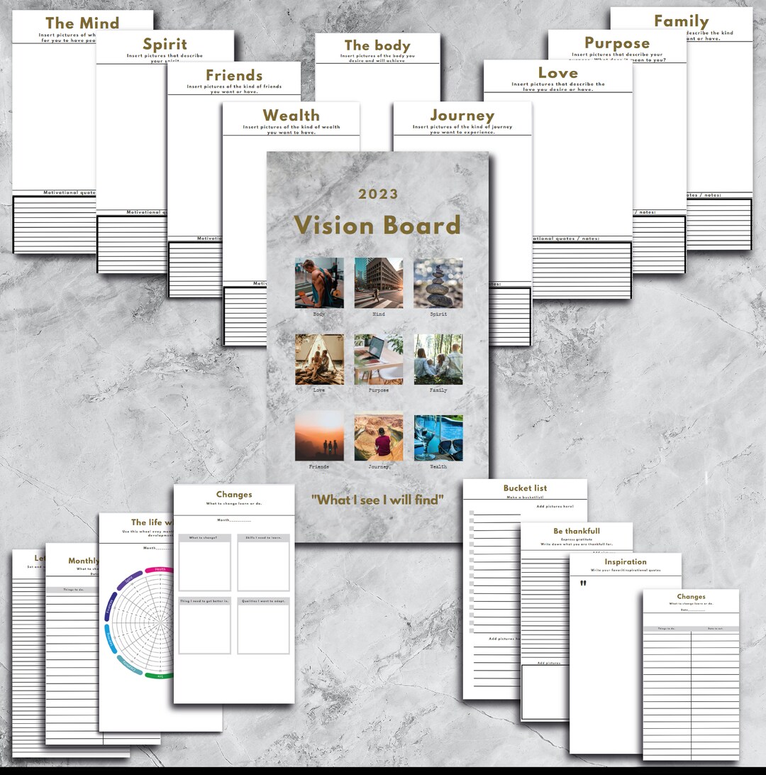 Vision Board Digital | Printable Pages | Mental Health Planner | Self ...