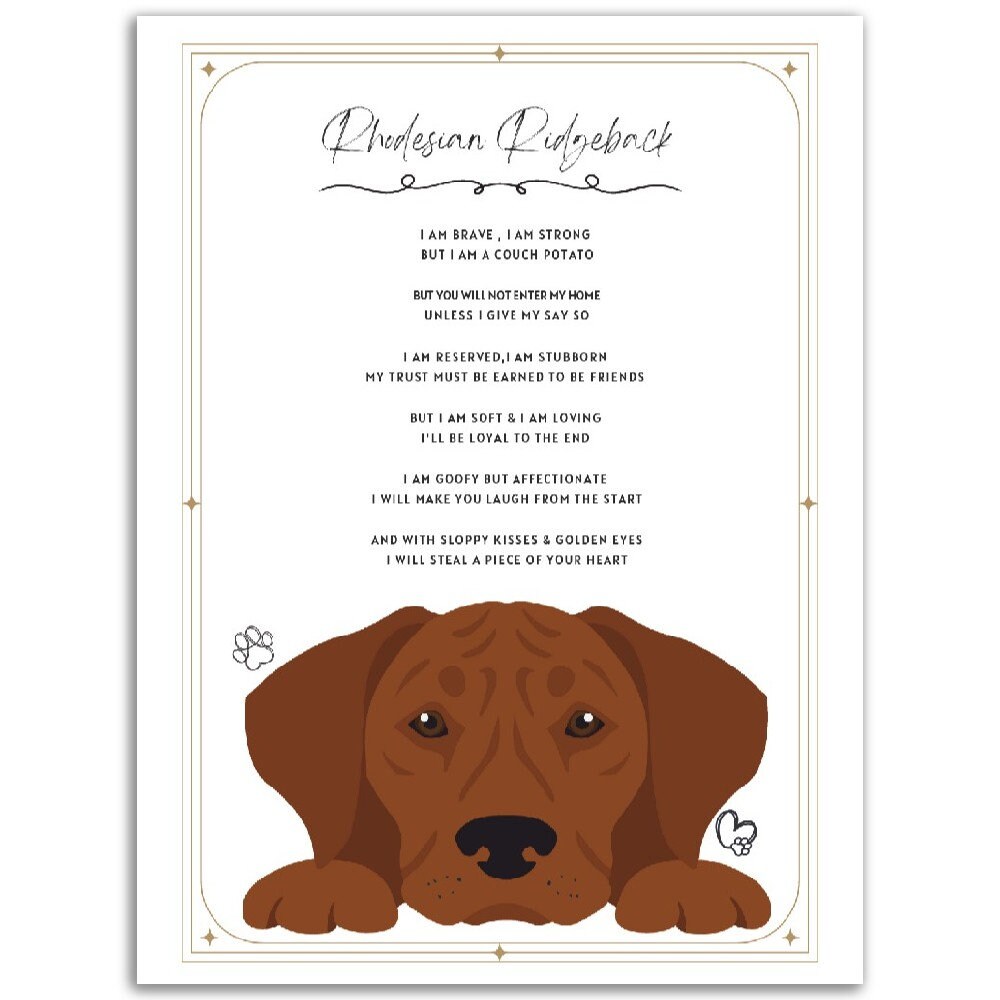 Rhodesian Ridgeback Poem Print - Dog Wall Art - Gift for Dog Lovers - Etsy