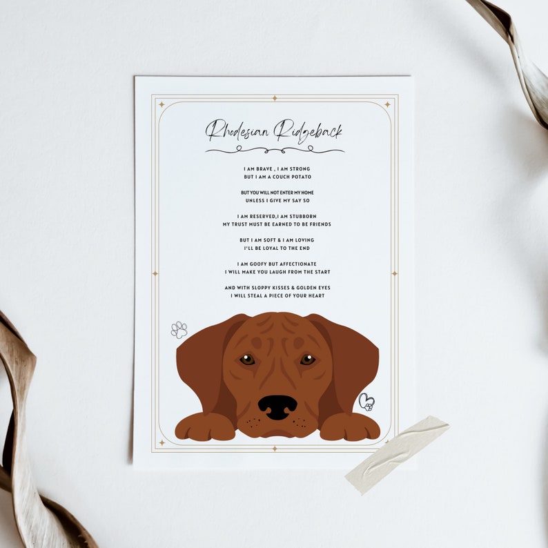 Rhodesian Ridgeback Poem Print - Dog Wall Art - Gift for Dog Lovers - Etsy