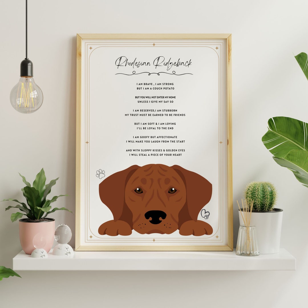 Rhodesian Ridgeback - Poem Print - Wall Art - Digital Download - Dog ...