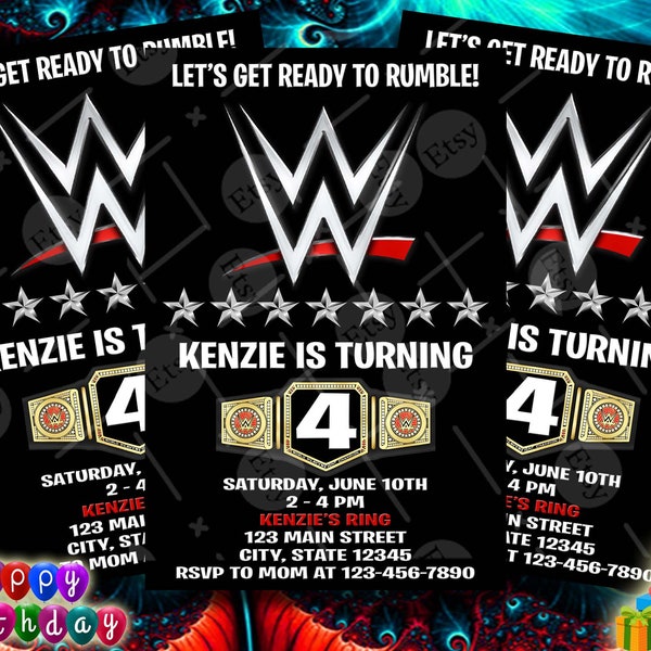 Wwe Birthday Invitations - Etsy