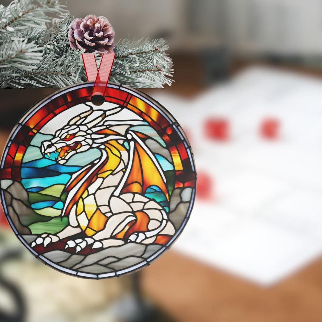 DND Ornament With Stained Glass Dragon, Faux Stained Glass Aesthetic ...