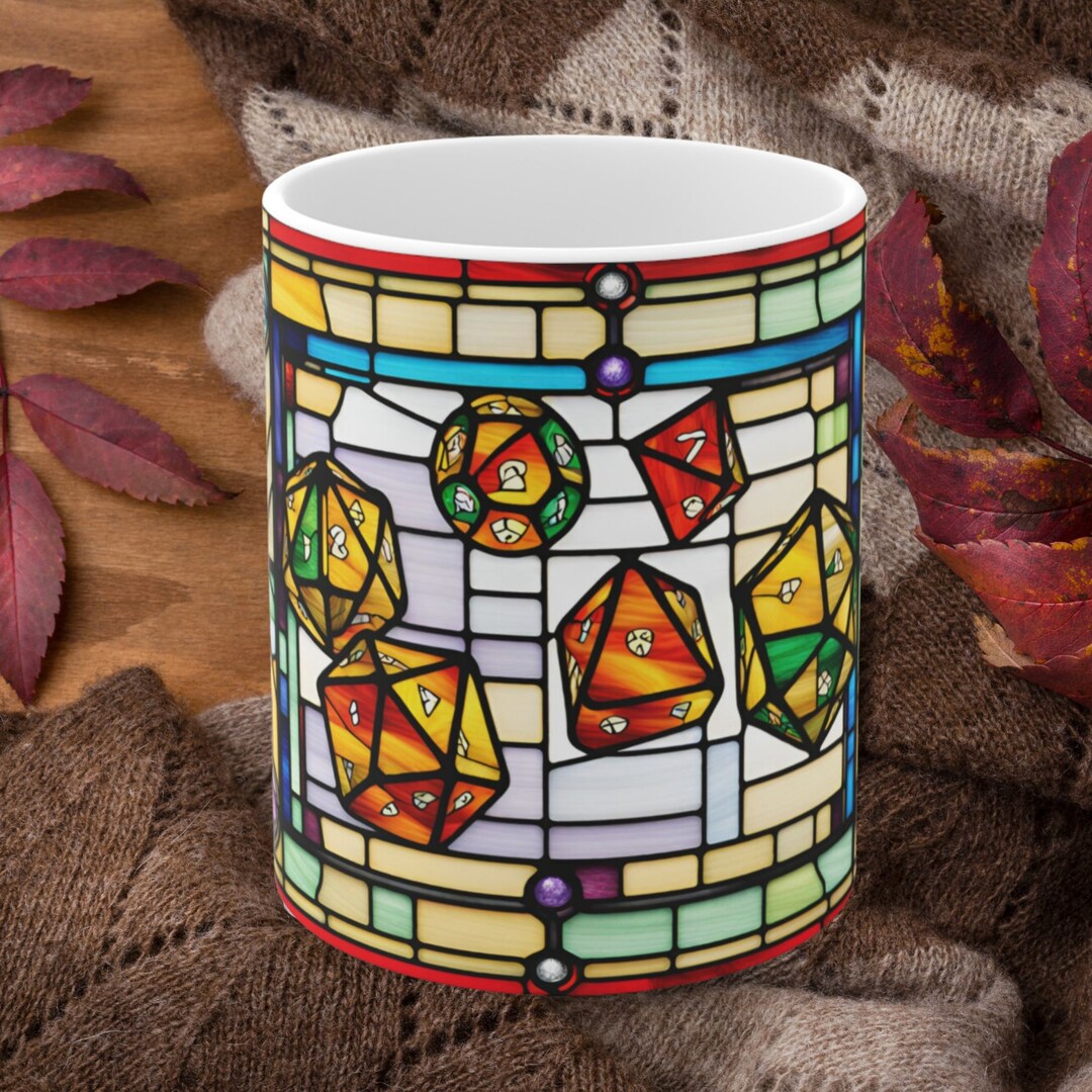 DND Mug, Dungeon and Dragons Dice Stained Glass, DND Mug With Stained ...