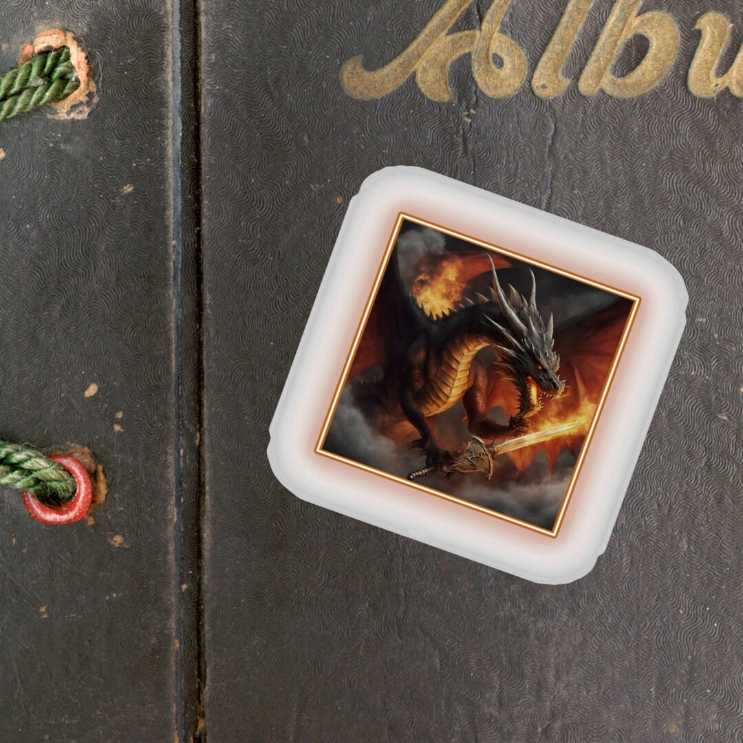 DND Sticker, Dragon Holding Sword of Fire, Dungeons and Dragons Sticker ...