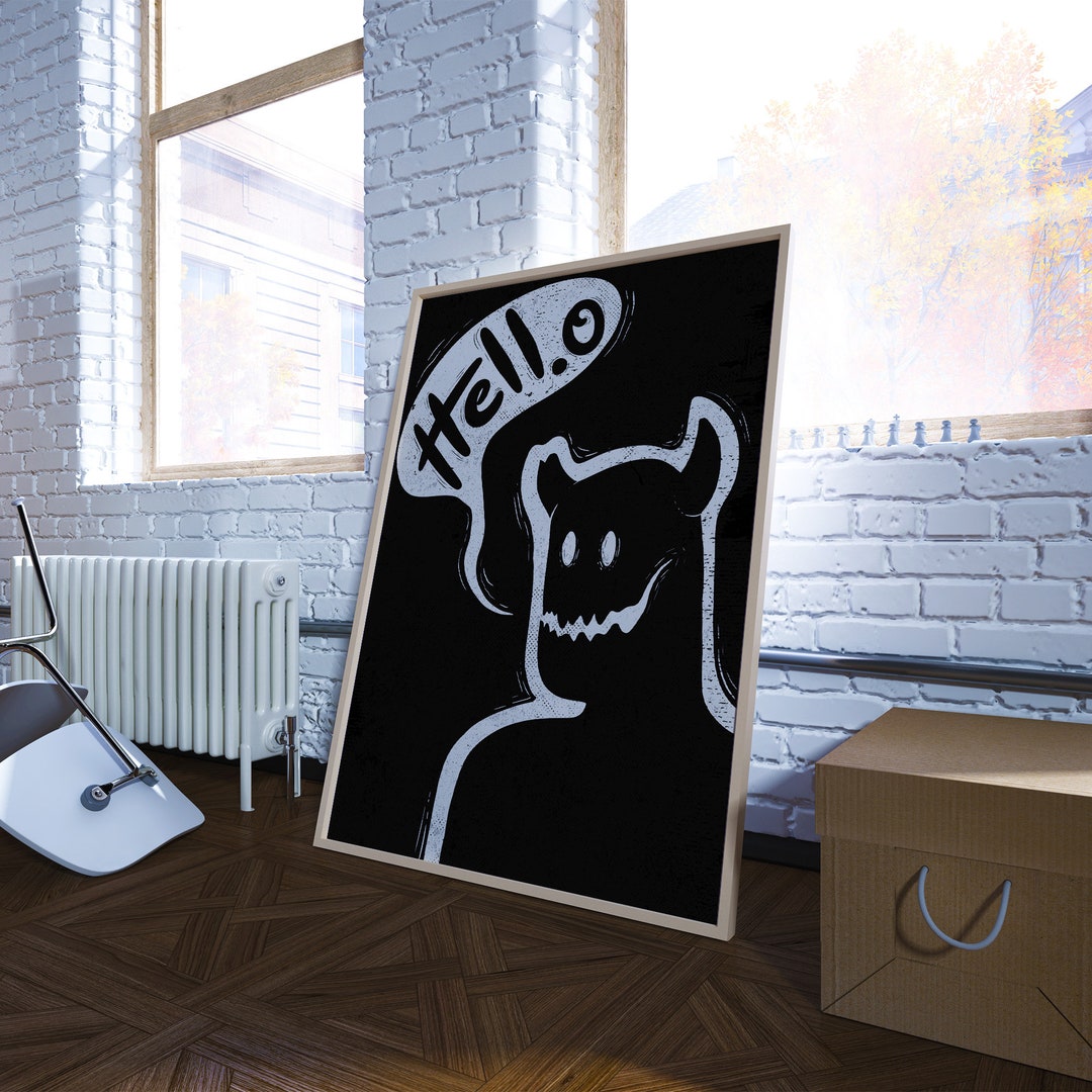 Minimalist Funny Poster Welcome Devil Illustration Black and White Print Satirical Wall Decor - Etsy