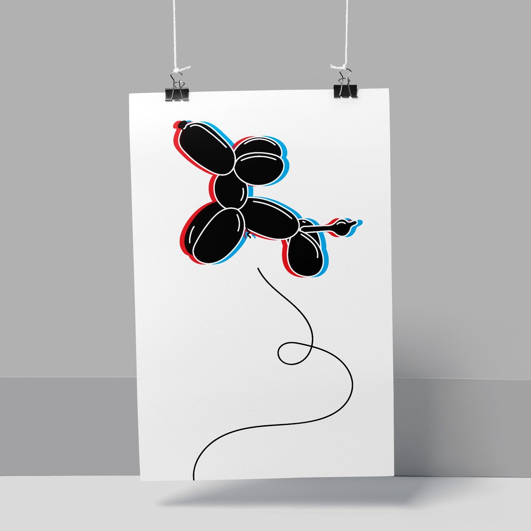 Balloon Dog Anaglyph Art Print Office Ballon Animal 3D Art Hanging - Etsy