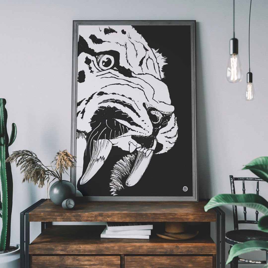 Black and White Tiger Print Animal Illustration Home Decor Picture ...