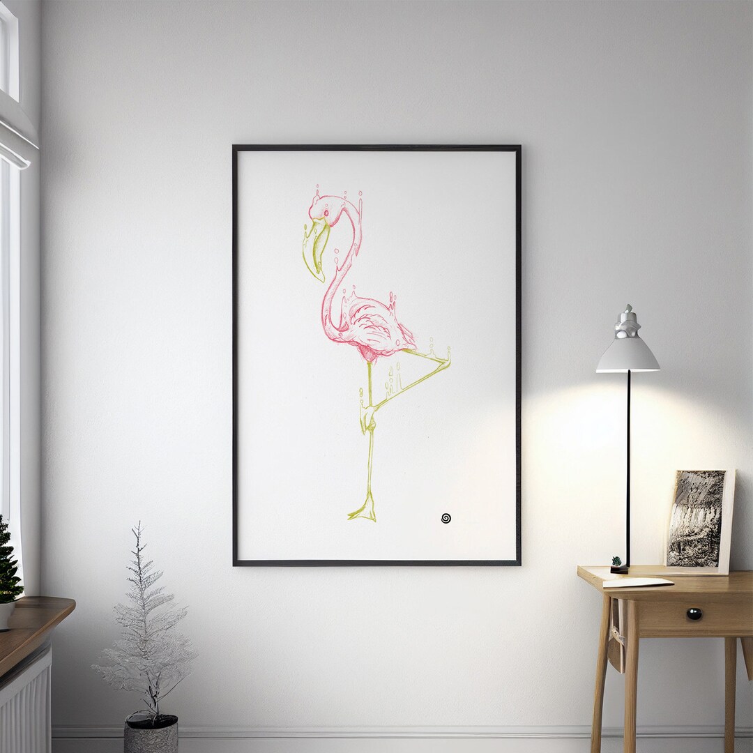 Surreal Melting Flamingo Art Print – Trippy Mixed Media Decor (digital ...
