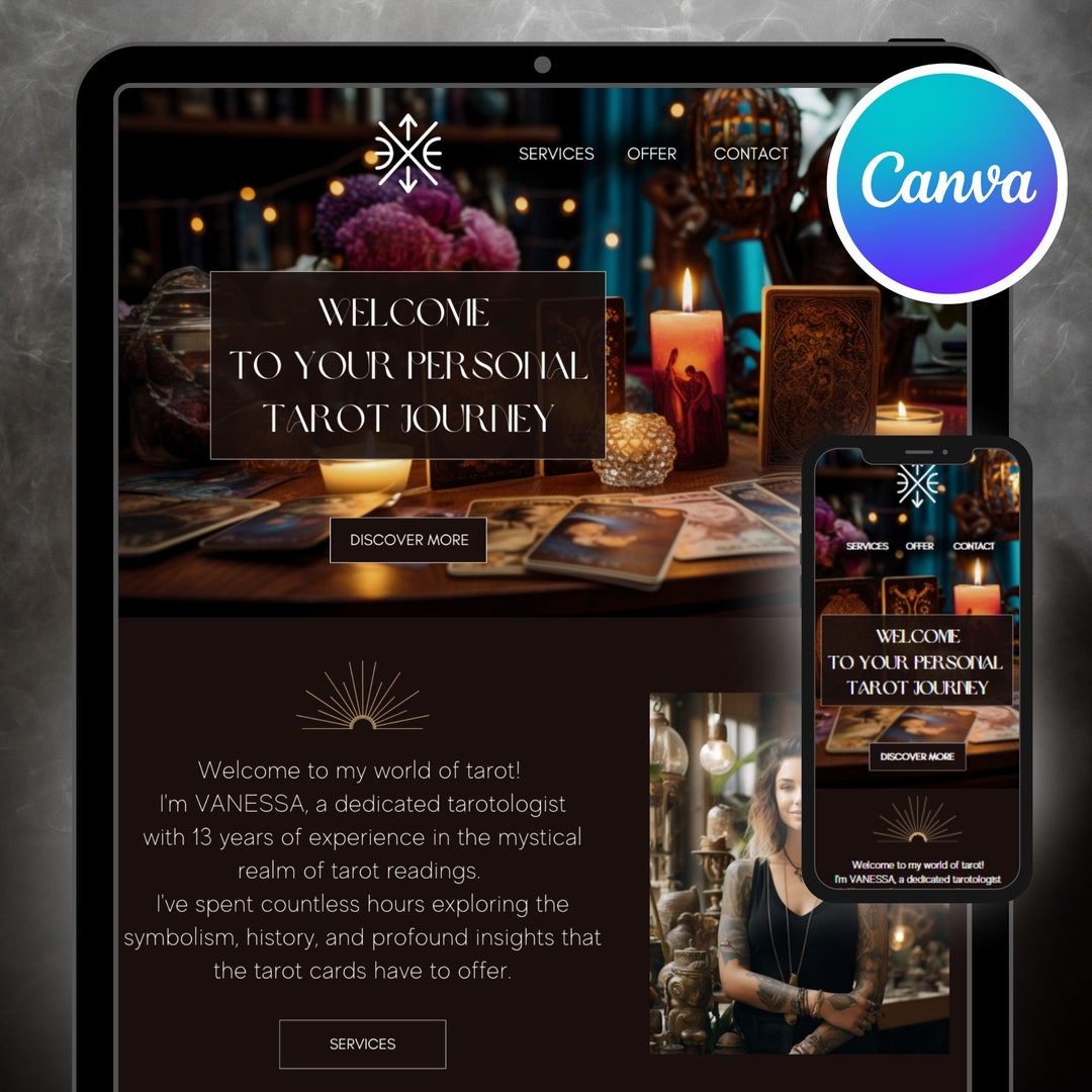 Dark Canva Website, Tarot Website Template Canva, Magic Astrologer ...